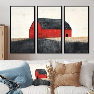 Designart - Red And Black Rustic Barn Landscape II - Farmhouse Wall Art ...
