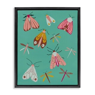Stupell Moths & Insects on Teal Framed Floater Canvas Wall Art Design ...