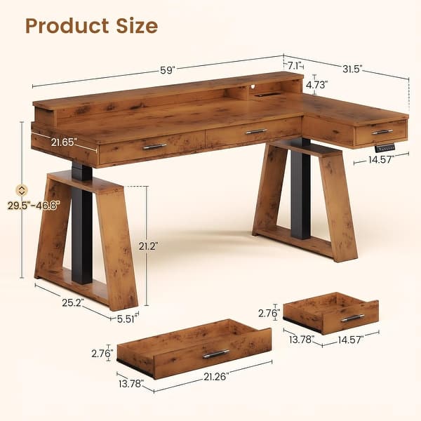 L Shaped Electric Standing Desk 3 Drawers Executive Adjustable Desk ...