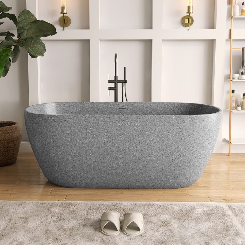 Vanity Art 69" x 30" Stone Resin Oval Freestanding Bathtub, Soaking Tub ...