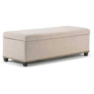 48-inch Wide Transitional Rectangle Storage Ottoman in Natural Linen ...