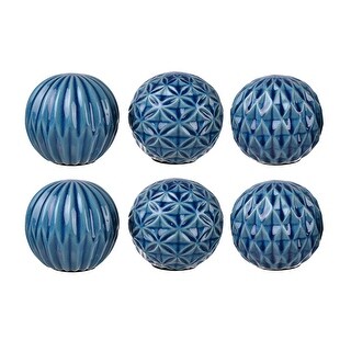 Textured Shiny Ornamental Accent Orbs - 4" - Blue - Set of 6 - Bed Bath ...