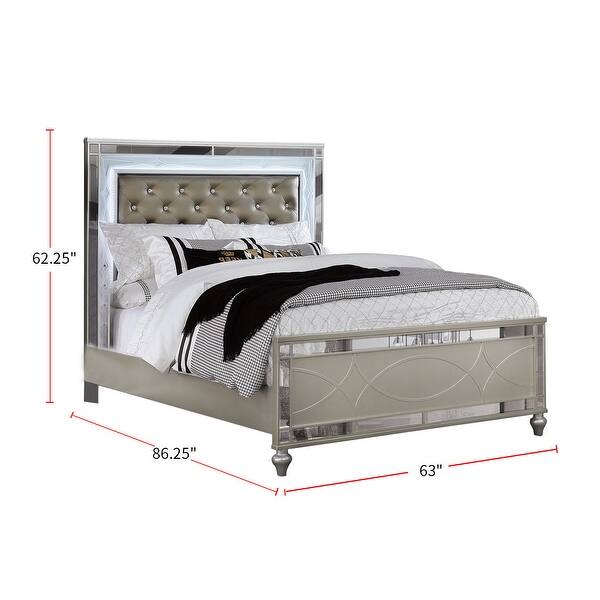 Queen Bed with Padded Mirrored Headboard in Silver - Bed Bath & Beyond ...