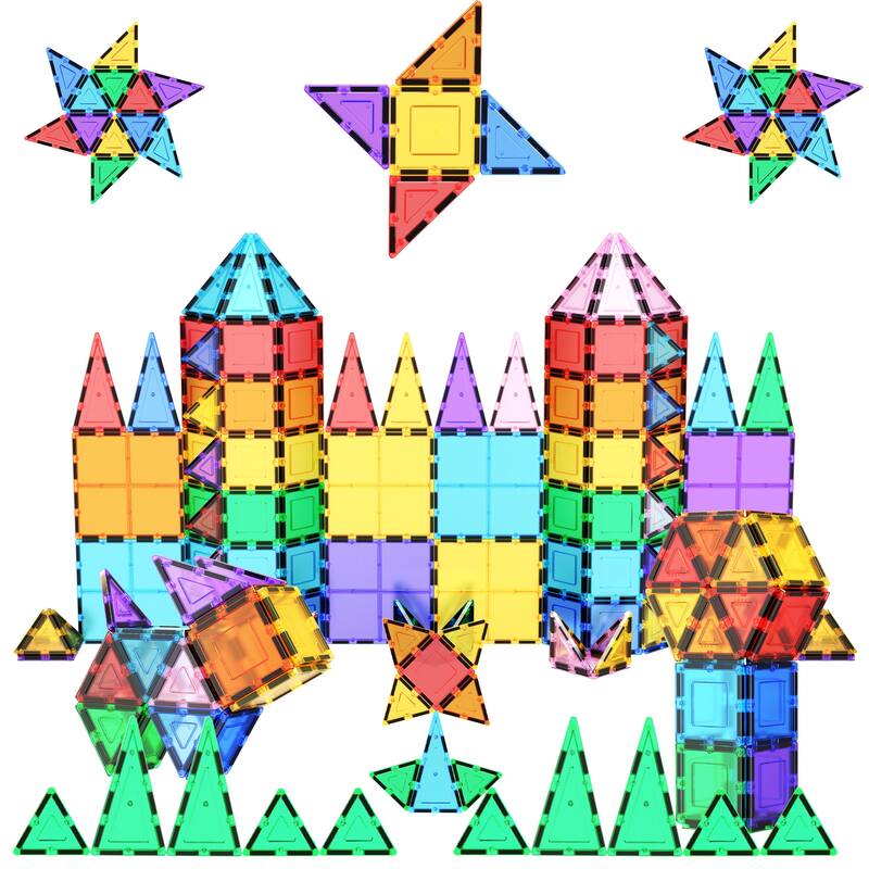 100 Piece Set 100pcs Magnet Building Tiles Clear Magnetic 3D Blocks ...