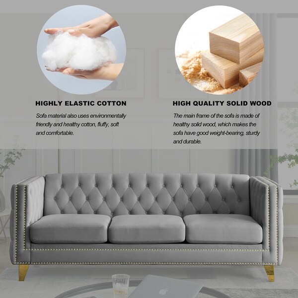 Belleze modern button tufted settee bedroom bench loveseat sofa living room velvet store