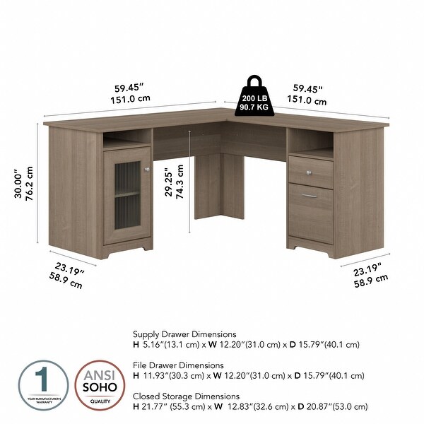 Cabot 60W L Shaped Computer Desk Ash Gray Bush Furniture