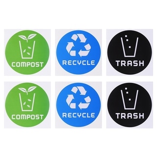 Recycle Trash Sticker, 6 Pack 4 Inch Self-Adhesive Garbage Recycling ...