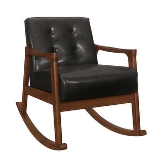 1Pc Rocking Chair Faux Leather Upholstery Button Tufted Solid Wood ...