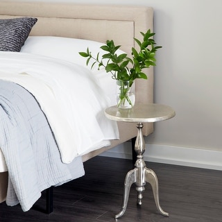 Silver Aluminum Metal Small Turned Accent Table with Hammered Top and ...