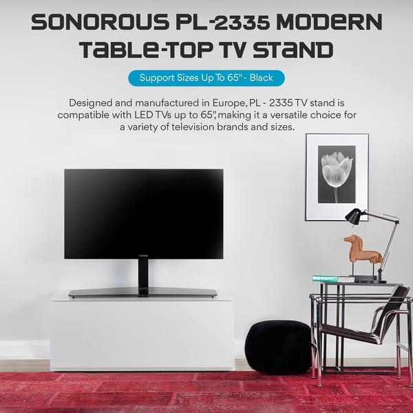 SONOROUS PL-2335 TV Mount Stand with Tempered Glass Curved Base - Bracket Supports Swivel 45 ...