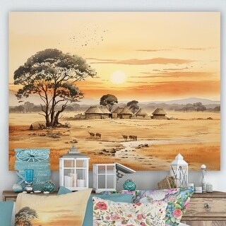 Designart "Beige African Safari Landscape IV" Africa Wall Décor Beige ...