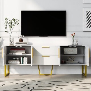 Luxury TV Stand with Drawers and Cabinets, Wood TV Console Table for ...