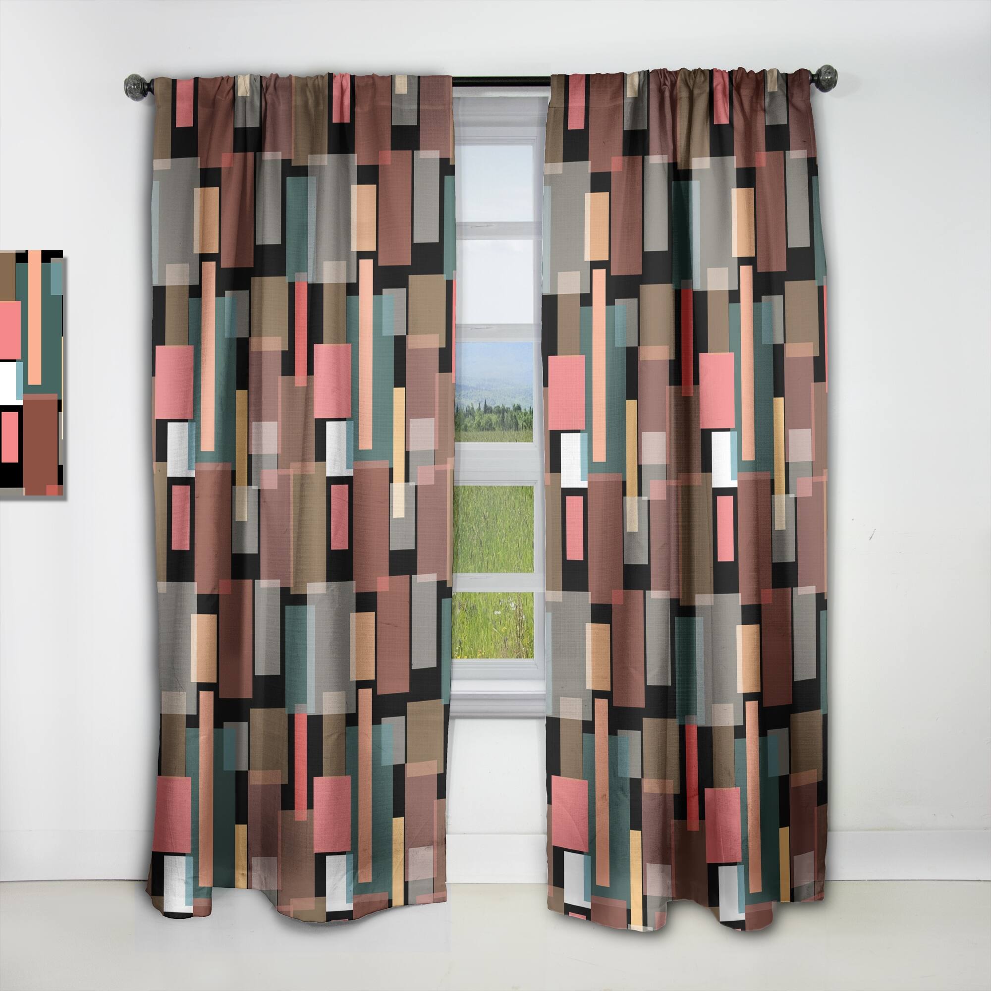 Designart Retro Square Design Ii Mid Century Modern Blackout Curtain