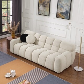 Oversized Plush Boucle Upholstered 3 Seater Sofa with 2 Pillows - Bed ...