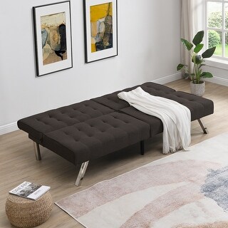 Wood Frame Futon Sofa Bed with Stainless Steel Legs - Ergonomic Design ...