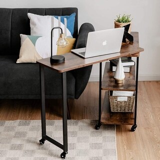 360° Rotating Side Table with 2-Tier Shelves & Wheels, Space-Saving ...