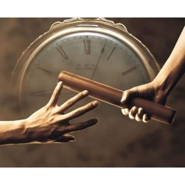 Close Up Of Two Runners Hands Passing The Baton In Relay Race In Front ...