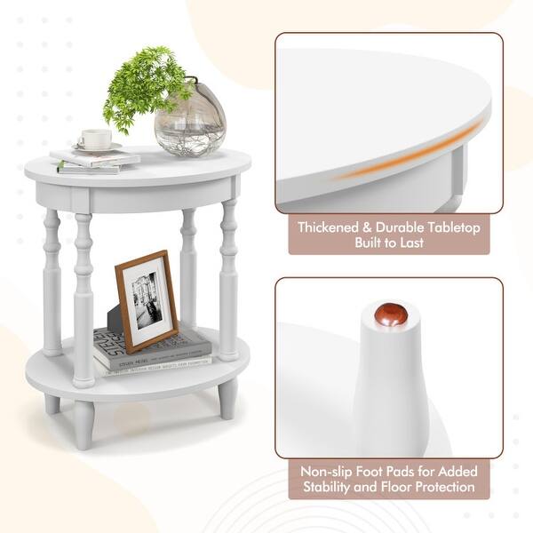 2-Tier Oval Side Table with Storage Shelf and Solid Wood Legs - 20.5" x ...