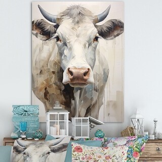 Designart "Minimalism Beige Cow Portrait II" Cow Animal Wall Art - Bed ...