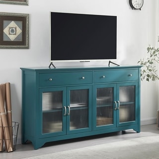 Teal Blue TV Console Sideboard Buffet 4 Doors with Adjustable Shelves ...