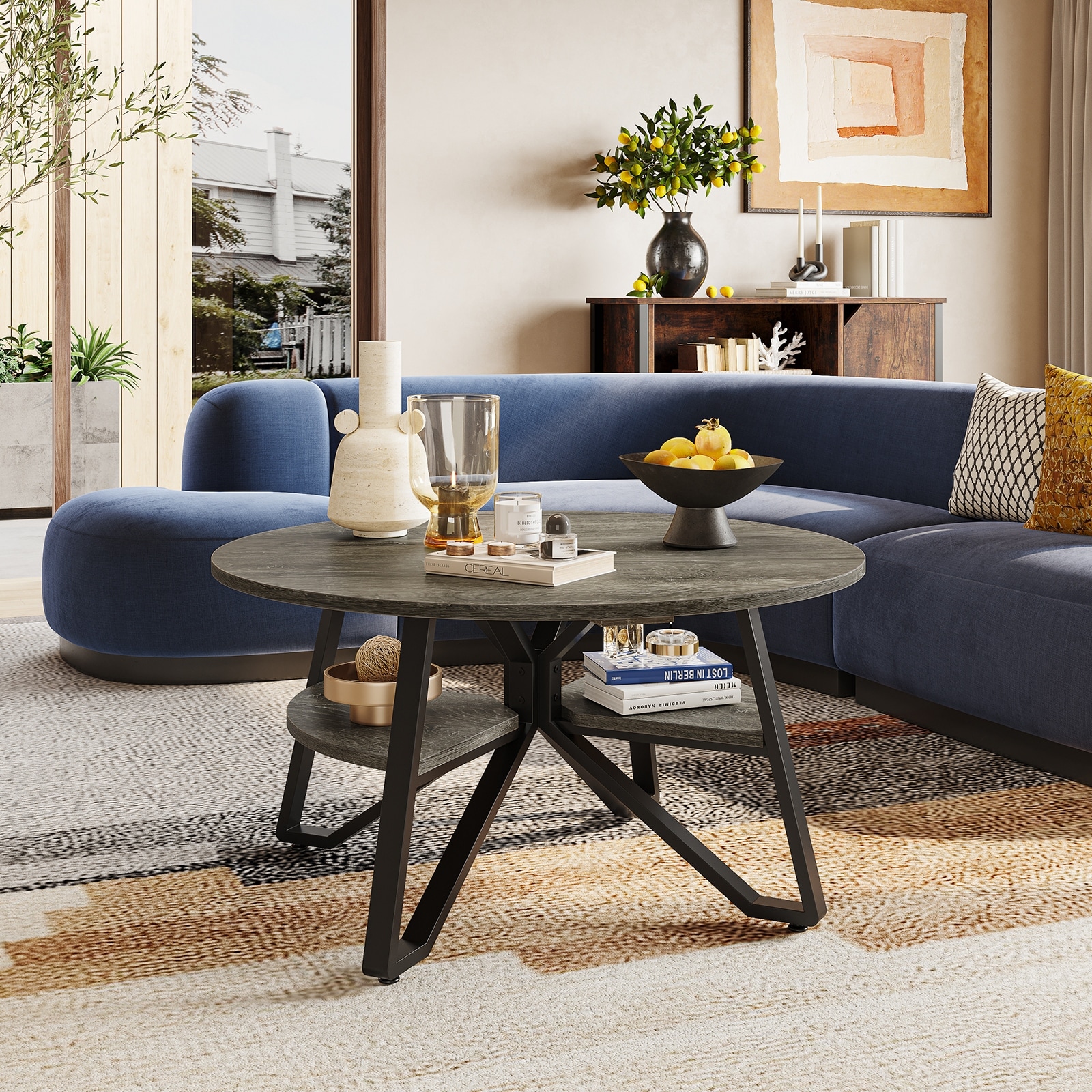 Round Coffee Table, Solid Wood Storage Circle Center Table - Bed Bath ...