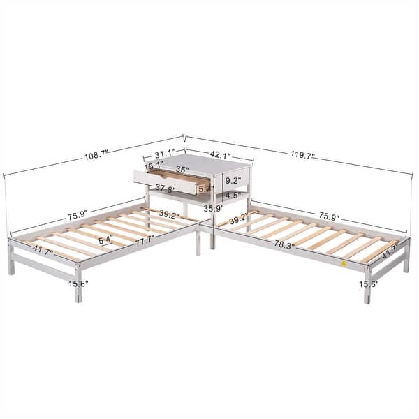 2 in 1 Design L-Shaped Corner Platform Beds with Desk and Drawer for ...