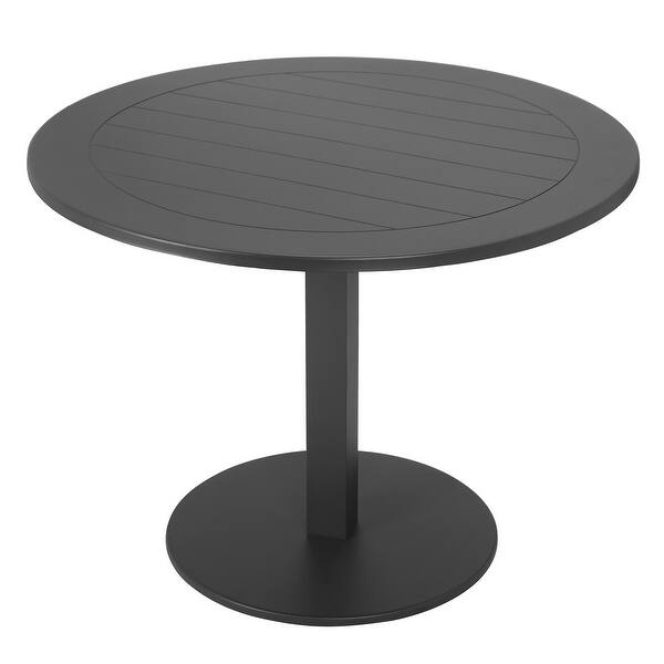 Keli 35 Inch Round Dining Table, Gray Aluminum Frame, Foldable Design ...