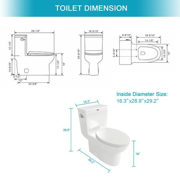 Ceramic Single Flush One Piece Toilet with Soft Closing Seat - Bed Bath ...