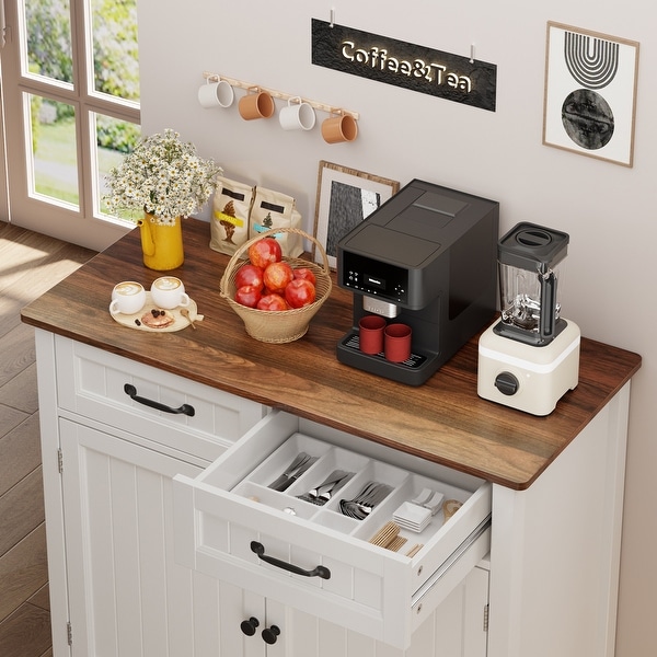 Kitchen Sideboard Buffet Storage Cabinet with 2 Drawers Coffee Bar Cabinet Wood Entryway Cabinet with Double Door Cupboard On Sale Bed Bath Beyond 39459157