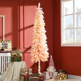 7ft Pencil Prelit Artificial Christmas Tree with 703 Snow Flocked ...