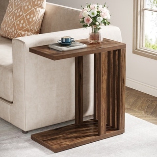 Side End Table, C-Shaped Snack Tables, Wood Small Accent Table - 1 PCS ...