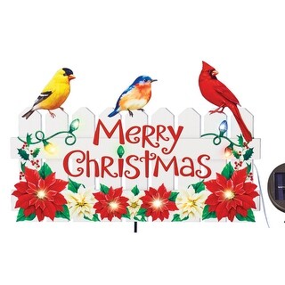 Solar Lighted "Merry Christmas" Birds on Fence Outdoor Decoration - Red ...