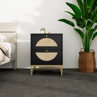 Modern Minimalist Style Nightstand with 2 Large Capacity Drawers and ...