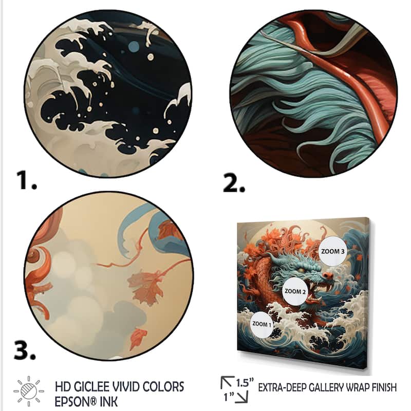 Designart "Japanese Dragon Wave Off Kanagawa III" Dragons Wall Decor ...