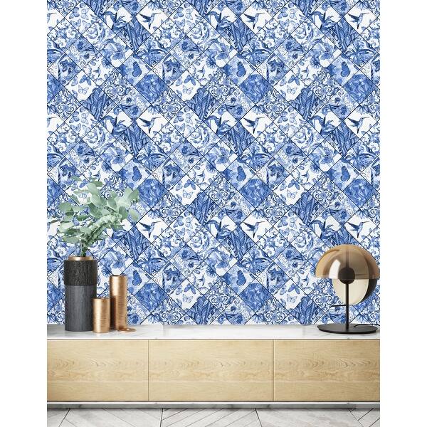Blue Tiles Pattern Peel and Stick Wallpaper - Bed Bath & Beyond - 32617055