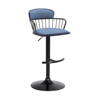 Nish 25-33 Inch Adjustable Barstool Chair, Soft Blue Fabric, Black ...