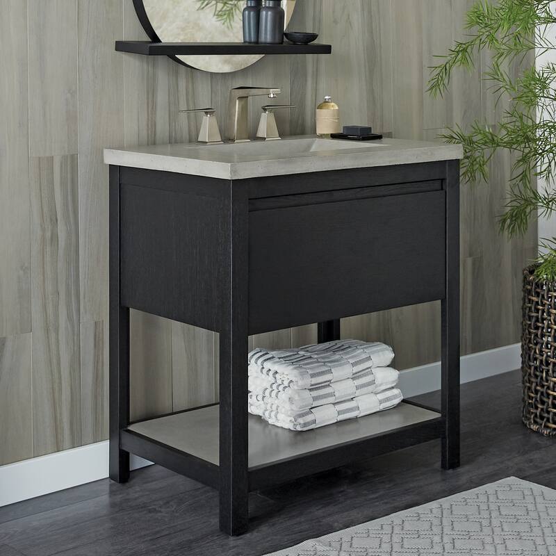 Solace Oak Vanity with Concrete Shelf (Base Only) - Overstock - 31578216