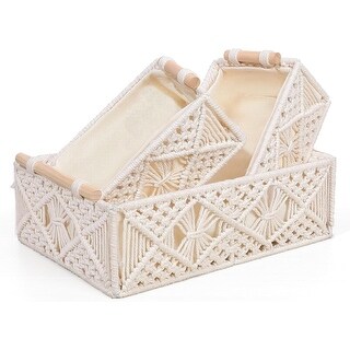 Macrame Storage Baskets Handmade Woven Cotton Rope Storage Bins - Bed ...