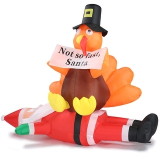 4.9 FT Lighted Christmas Inflatable Turkey Sitting on Santa Claus ...