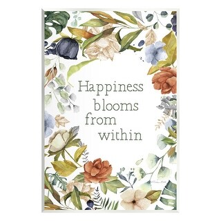 Stupell Happiness Blooms From Within Comforting Floral Border Wood Wall ...
