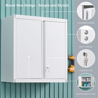 White Wall Storage Cabinet with Adjustable Shelf, Metal Wall Storage ...