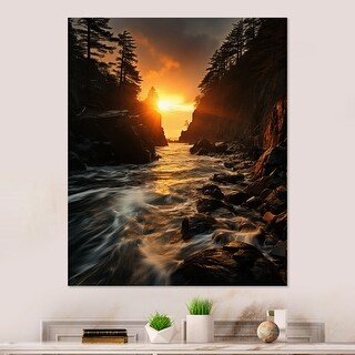Designart "Coastal Sunset At The Clif II" Landscape Sunset Metal Large ...