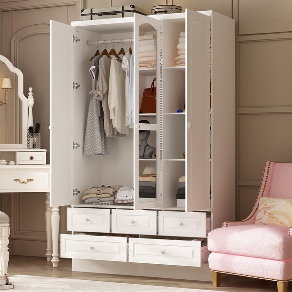 White wardrobe with mirror and drawers store