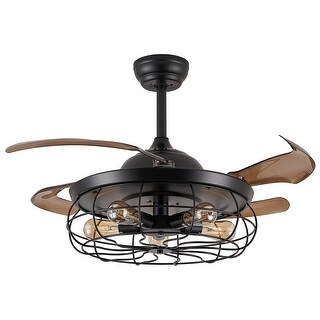 42'' Industrial Farmhouse Ceiling Fans, Black Caged Ceiling Fan with ...