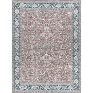 EXQUISITE RUGS Heritage Power-loomed Polyester/Acrylic Red/Navy Area ...