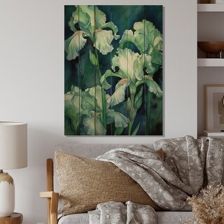 Designart "Green Iris Petal" Floral Print on Natural Pine Wood - Bed ...