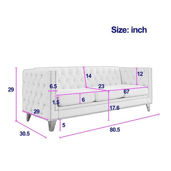 Velvet Upholstered Sofa Buttons Tufted Couch with Nailheads Arms Sofa ...