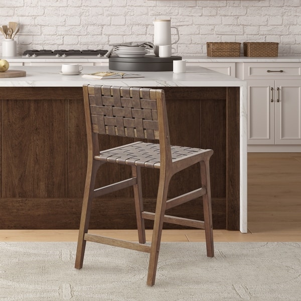 INK IVY Oslo Faux Leather Woven Counter Stool 24"H - Bed Bath & Beyond ...