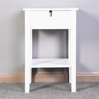 White Wooden End Table, Storage Table With A Drawer And An Open Shelf ...