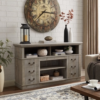 Wood Rustic Media Console Cabinet w/ Open and Closed Storage Space ...